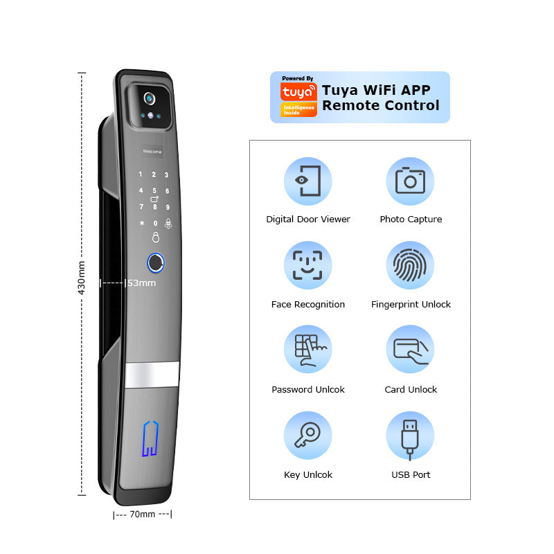 Tuya Camera 3D Face Recognition Smart Door Lock H20 – YRHAND