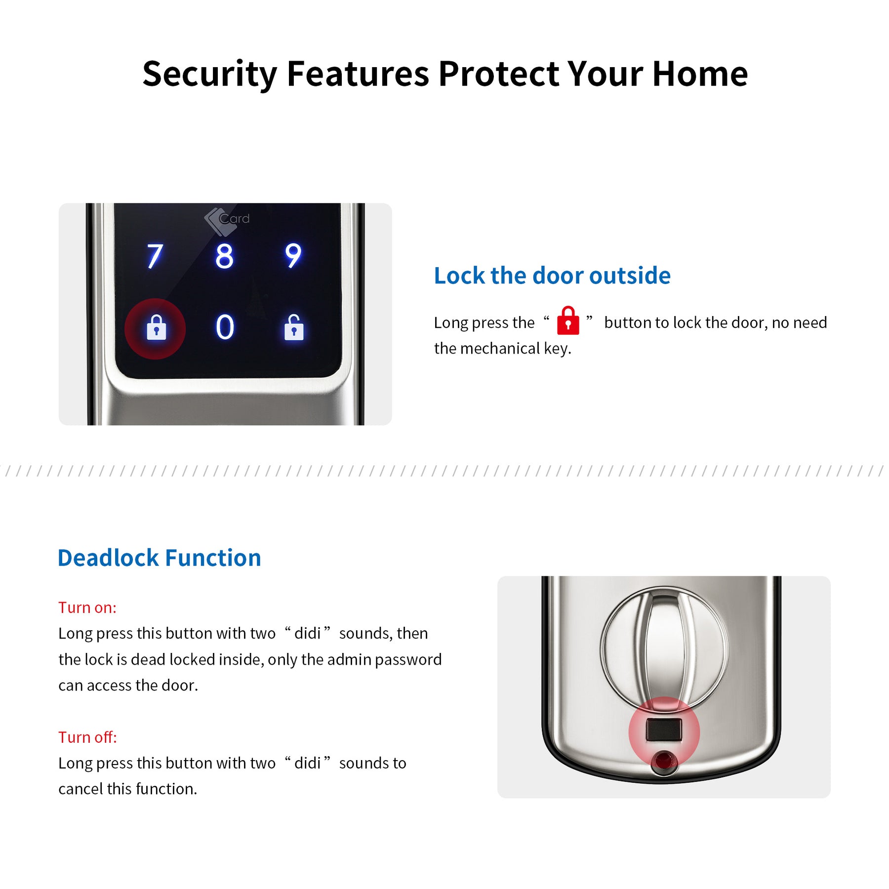 YRHAND A220 Smart Deadbolt Lock TTLock App Digital Door Lock with Keyp